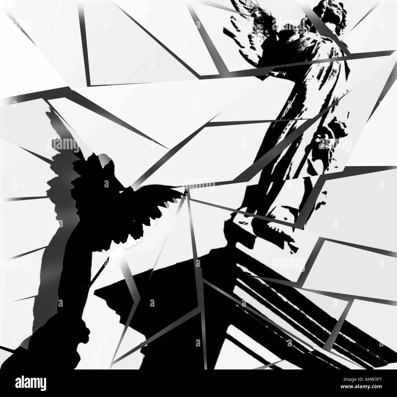 Angelic statue with shadow and smashed background Stock Photo - Alamy