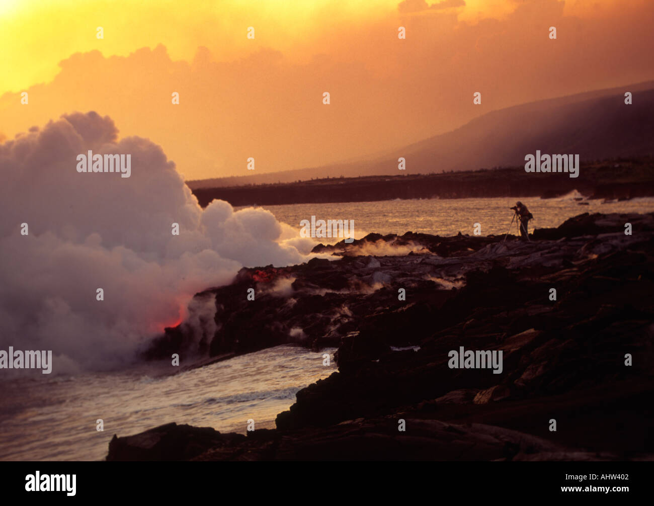 lava into ocean Kilauea Volcano HVNP Island of Hawaii Stock Photo - Alamy