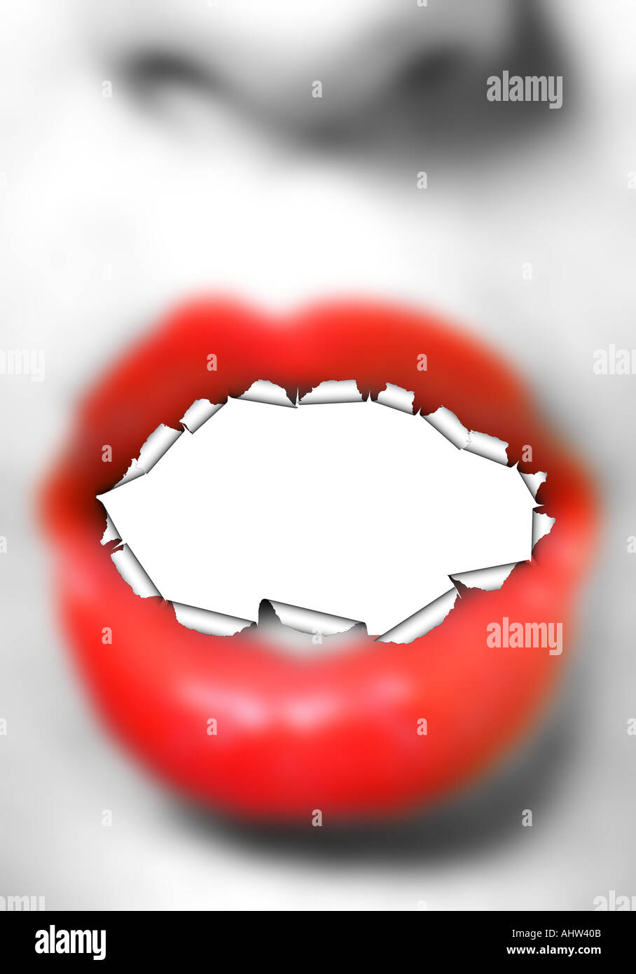 Conceptual image showing mouth with paper punch through with room for ...