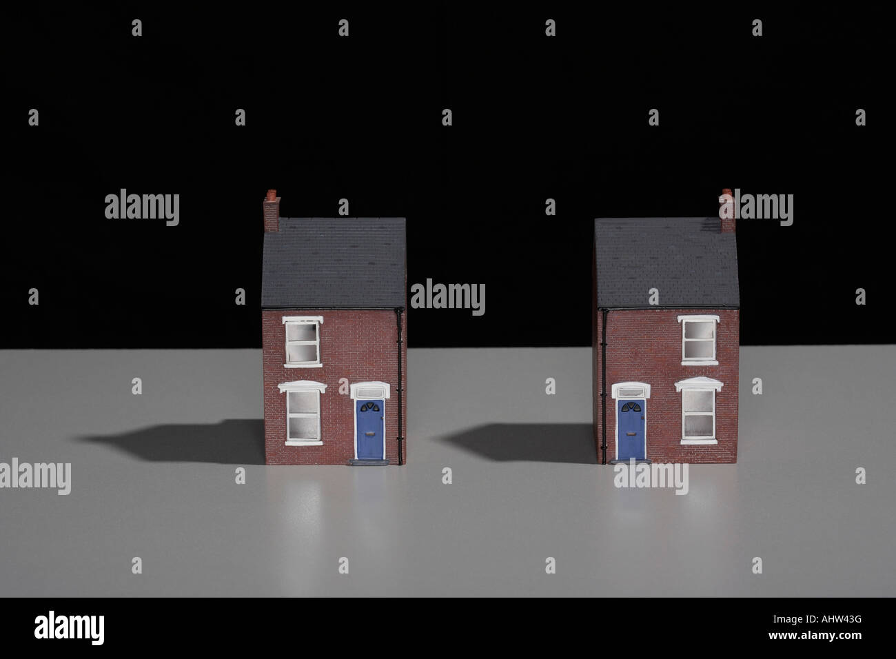 Model of a terraced brick house split into two Stock Photo - Alamy