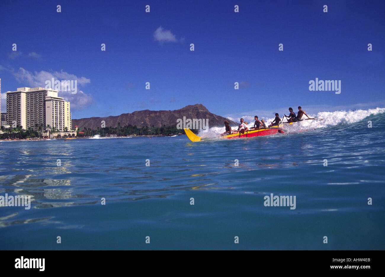 Outrigger canoe surfing Waikiki Oahu Hawaii editorial use only Stock ...