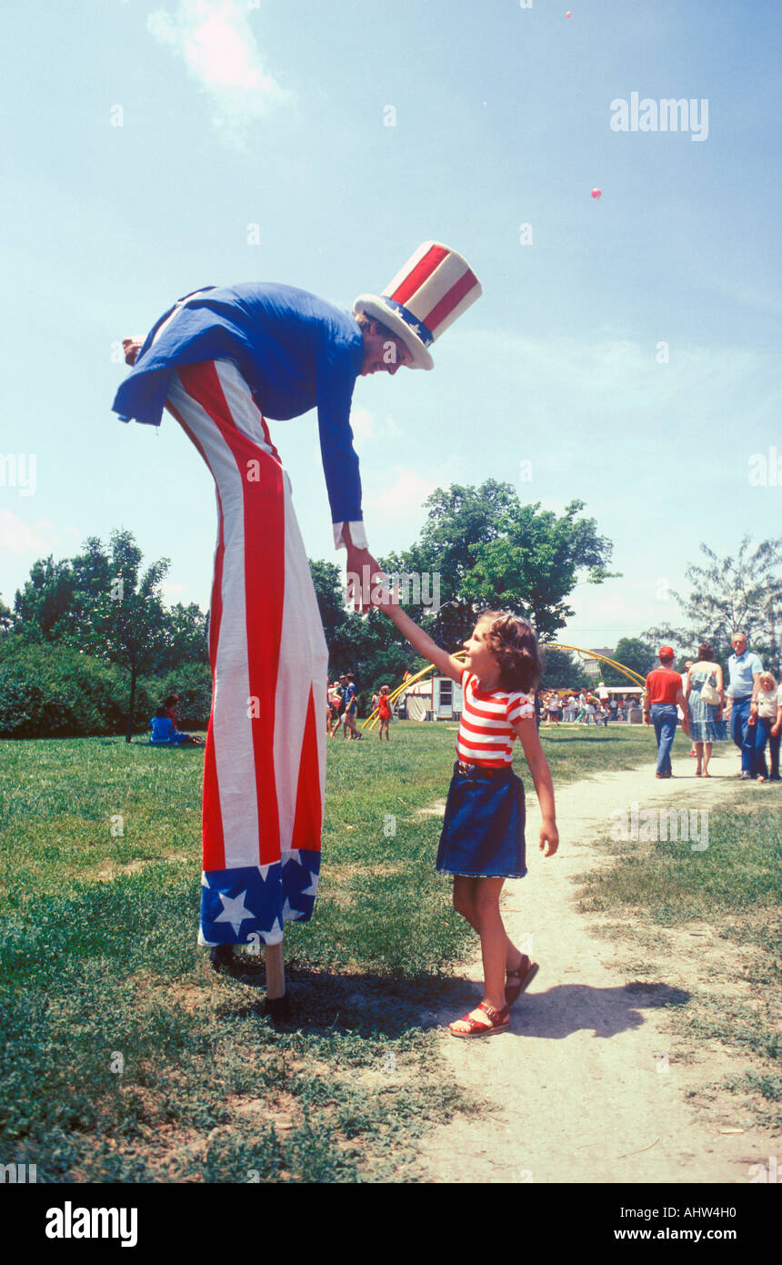 Uncle Sam on stilts Shaking Girl s Hand Salina Kansas Stock Photo - Alamy