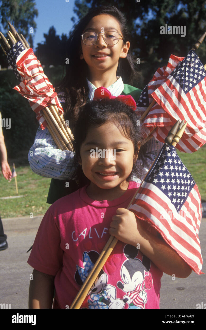 Philippine American Girls with American Flags Los Angeles California ...