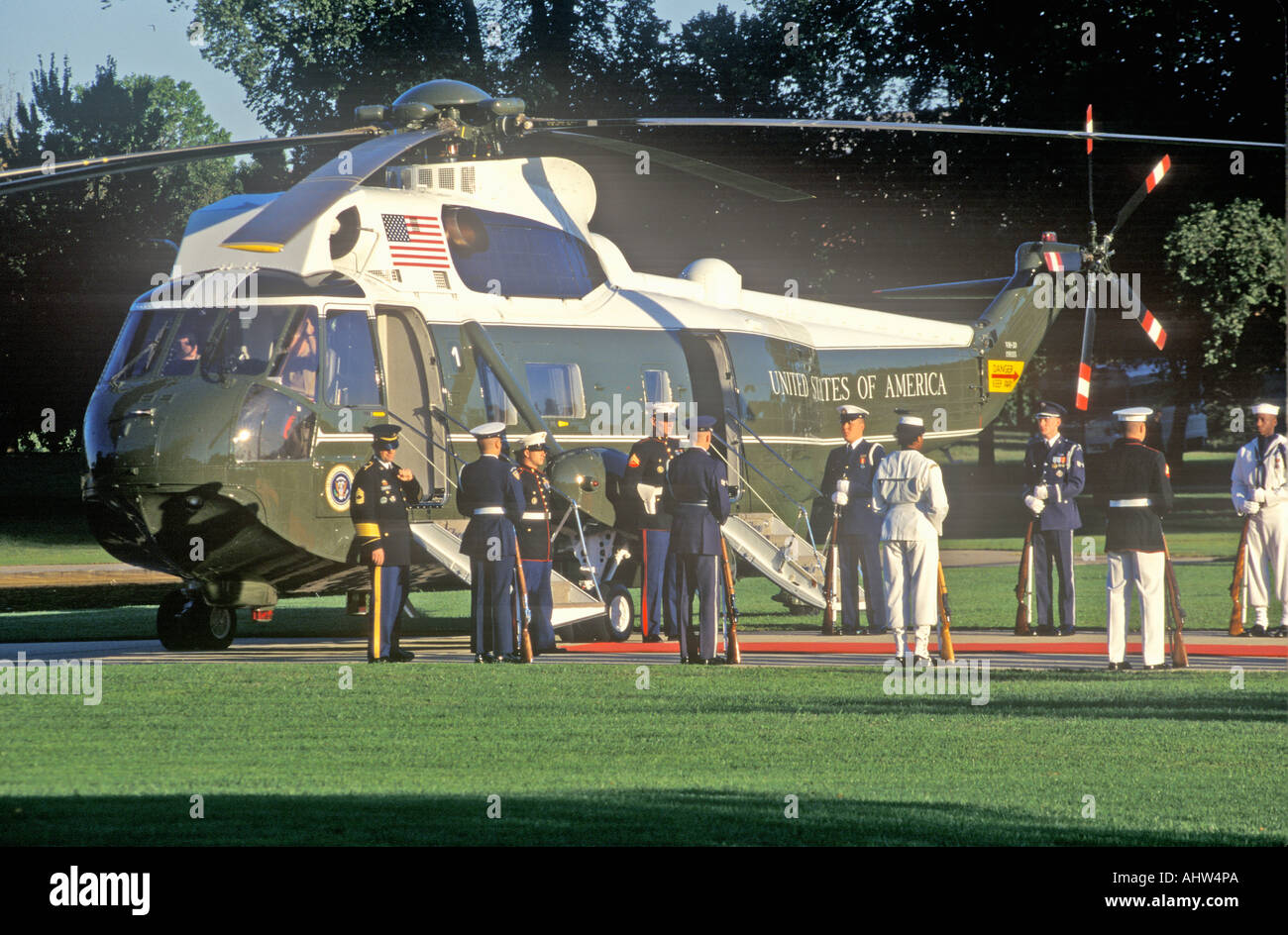 Presidential helicopter with military guard Washington D C Stock Photo ...