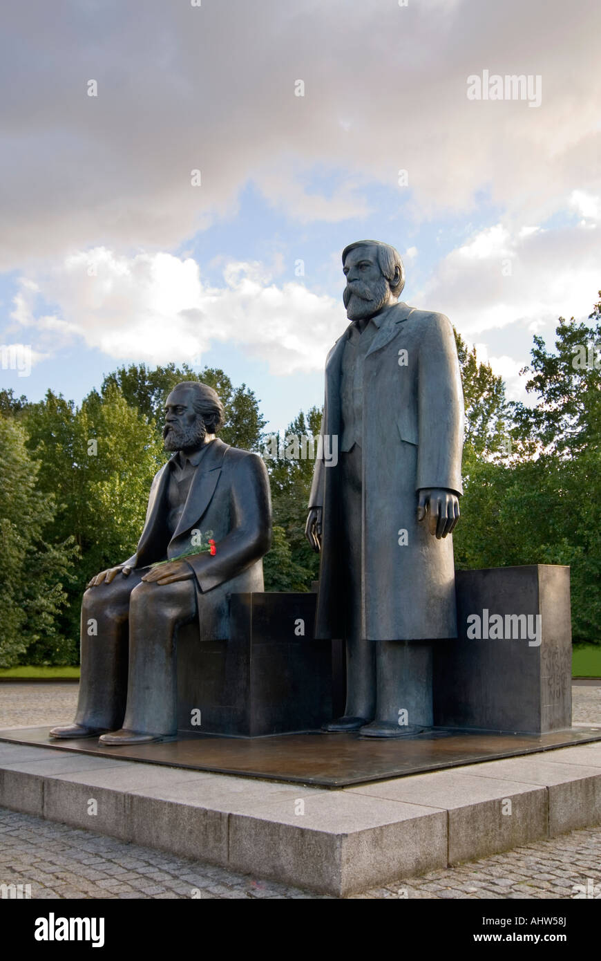 Vertical view of the statues of Karl Marx and Friedrich Engels, the ...