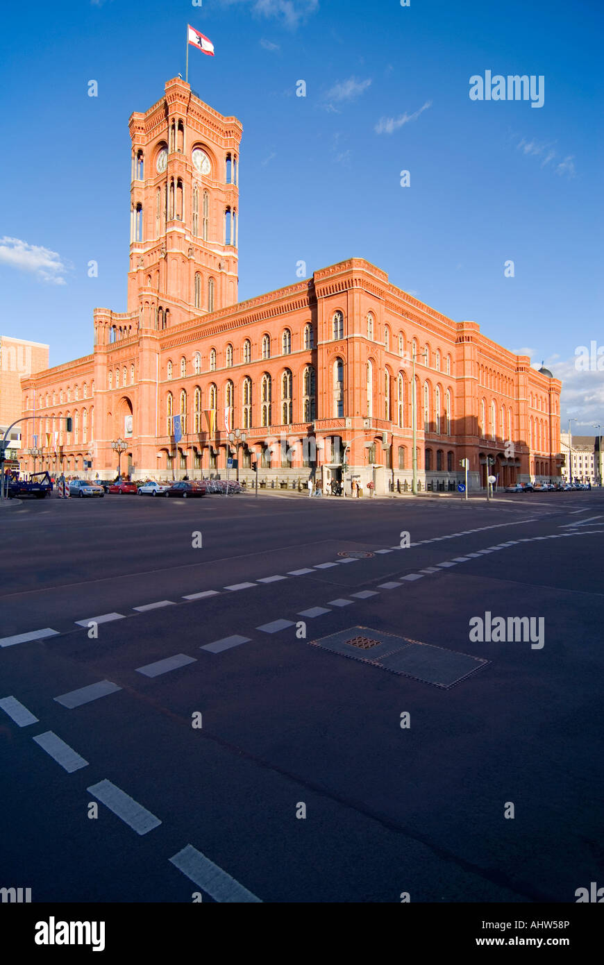 Vertical wide angle of the distinctive Rotes Rathaus 'Red Town Hall' on ...