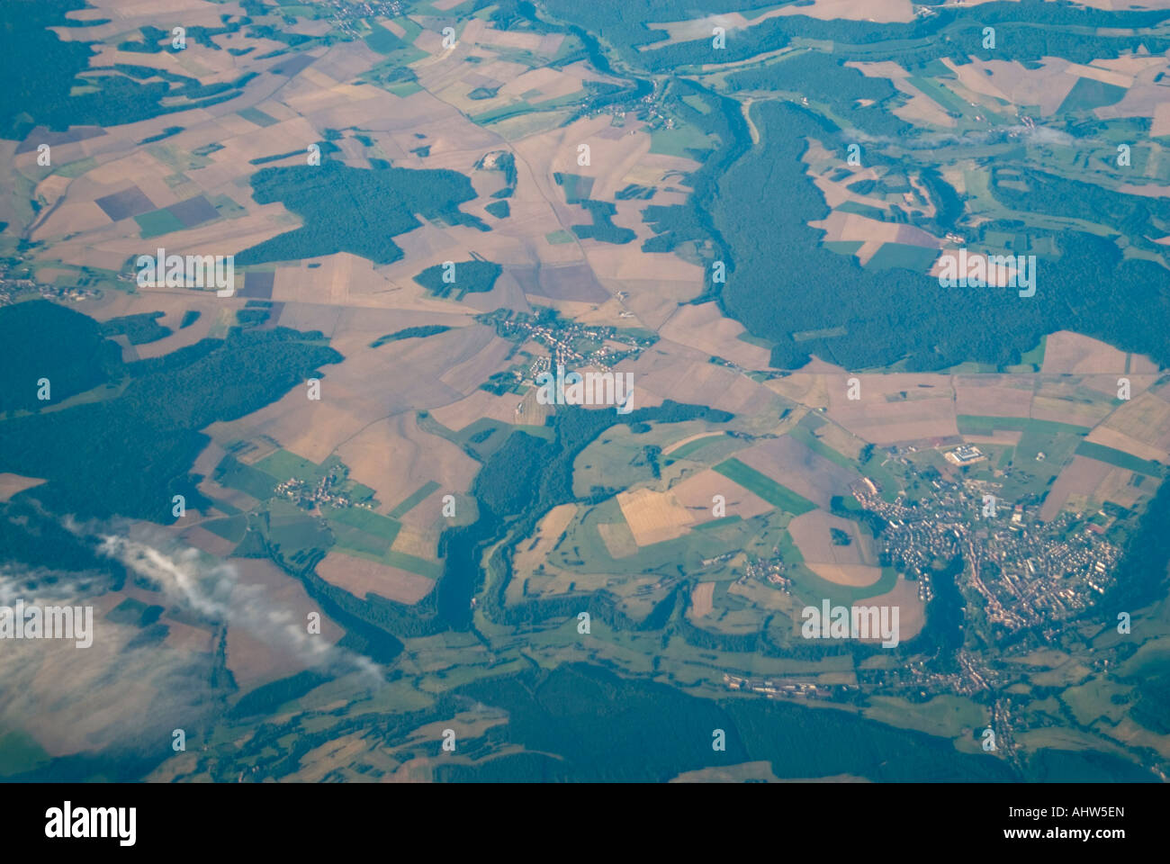 Horizontal aerial view of the patchwork patterns over the French ...