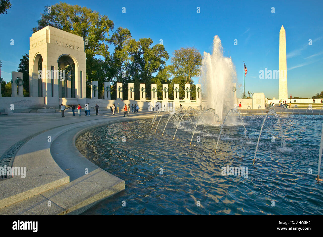 Fountains at the U S World War II Memorial commemorating World War II ...