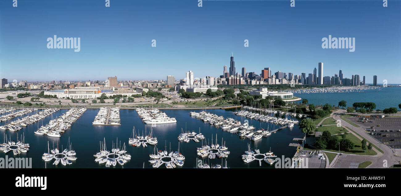 This is an aerial view of the Shedd Aquarium Chicago Harbor and the ...