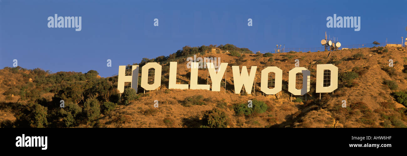 This is the Hollywood sign in morning light Satellite dishes are at the ...
