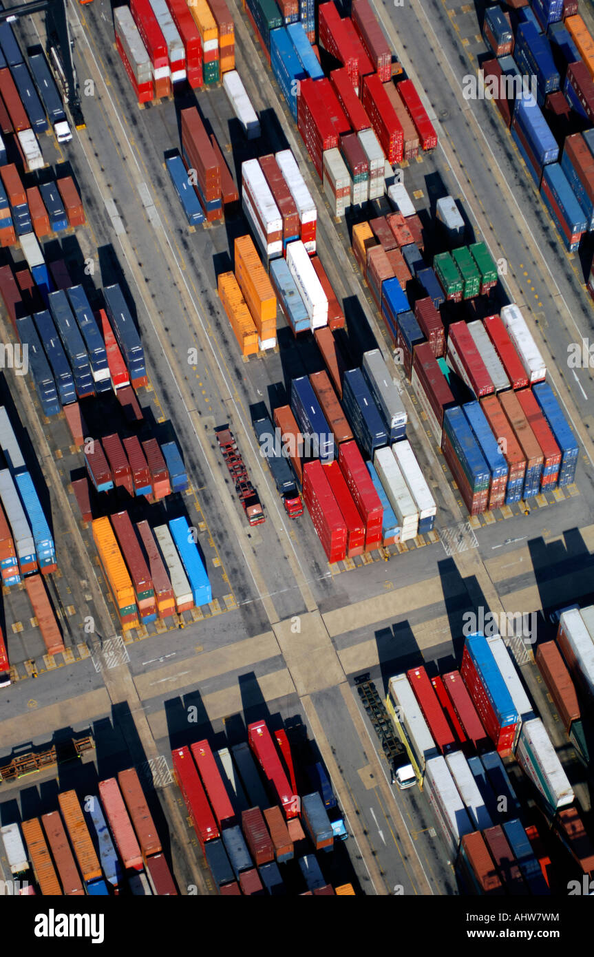 Direct overhead view of container terminal at Kwai Chung, Hong Kong ...