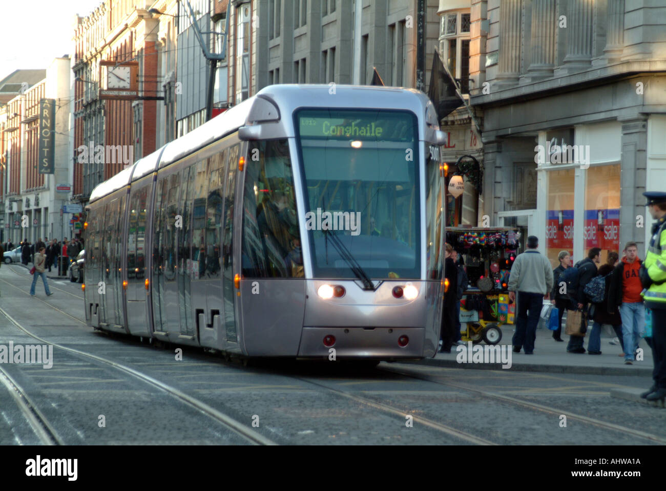 LUAS tram in Dublin city centre operated by Connex Transport Ireland EU ...