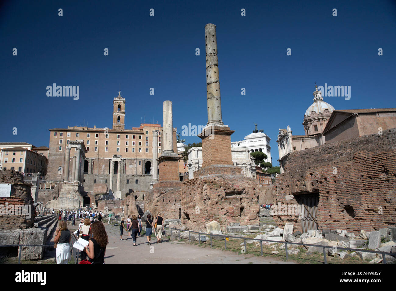 tourists inside the imperial roman on the via sacra forum Rome Italy ...