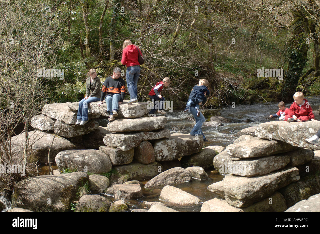 Dartmeet old Clapper Bridge East Dart River Devo Stock Photo - Alamy
