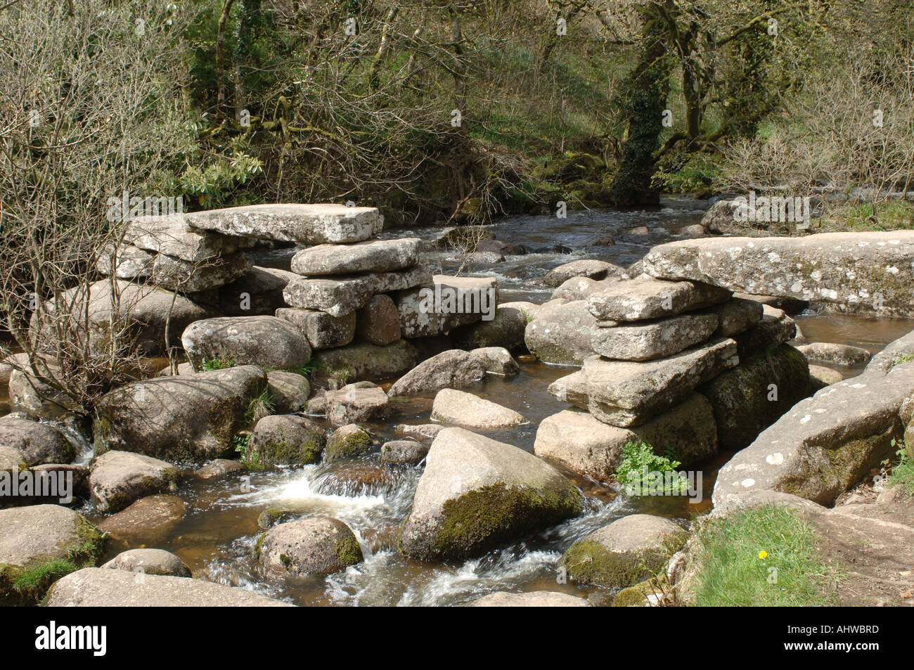 Dartmeet old Clapper Bridge East Dart River Devon Stock Photo - Alamy