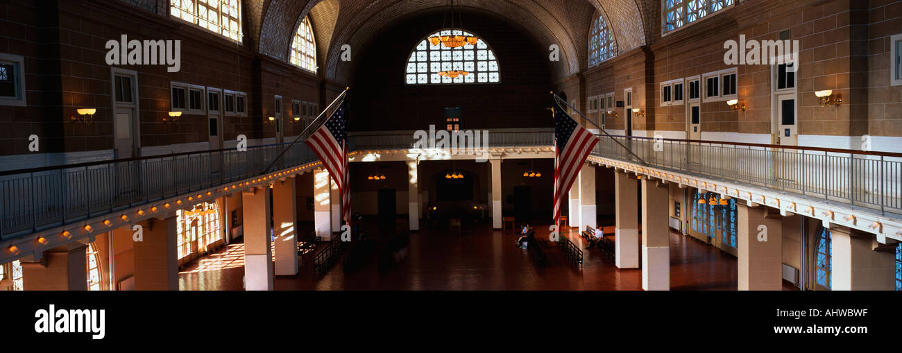 This is the interior of the Great Hall at Ellis Island which signifies ...