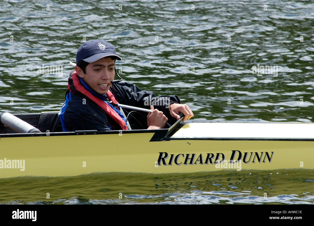 A cox in an Empechar racing scull named after oarsman Richard Dunn at ...