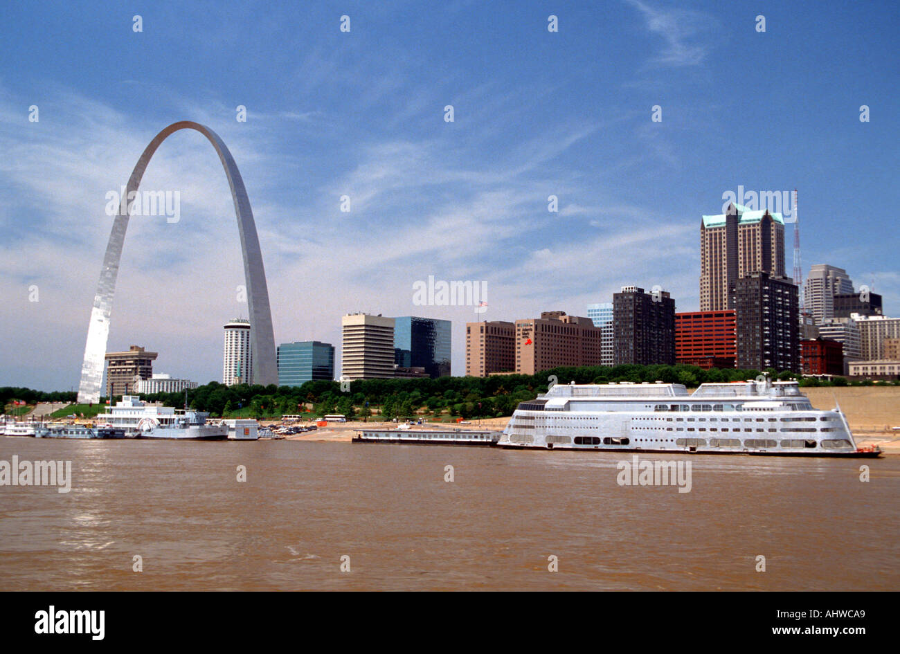 St Louis Missouri with steamboats and Mississippi River in the ...