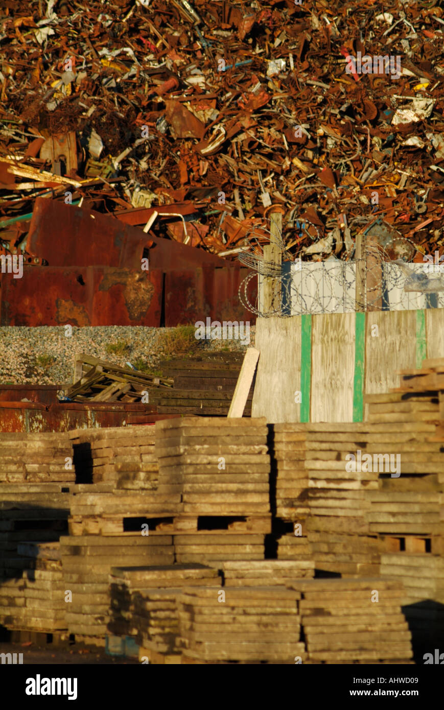 Recycled building material with scrap metal in background Stock Photo ...