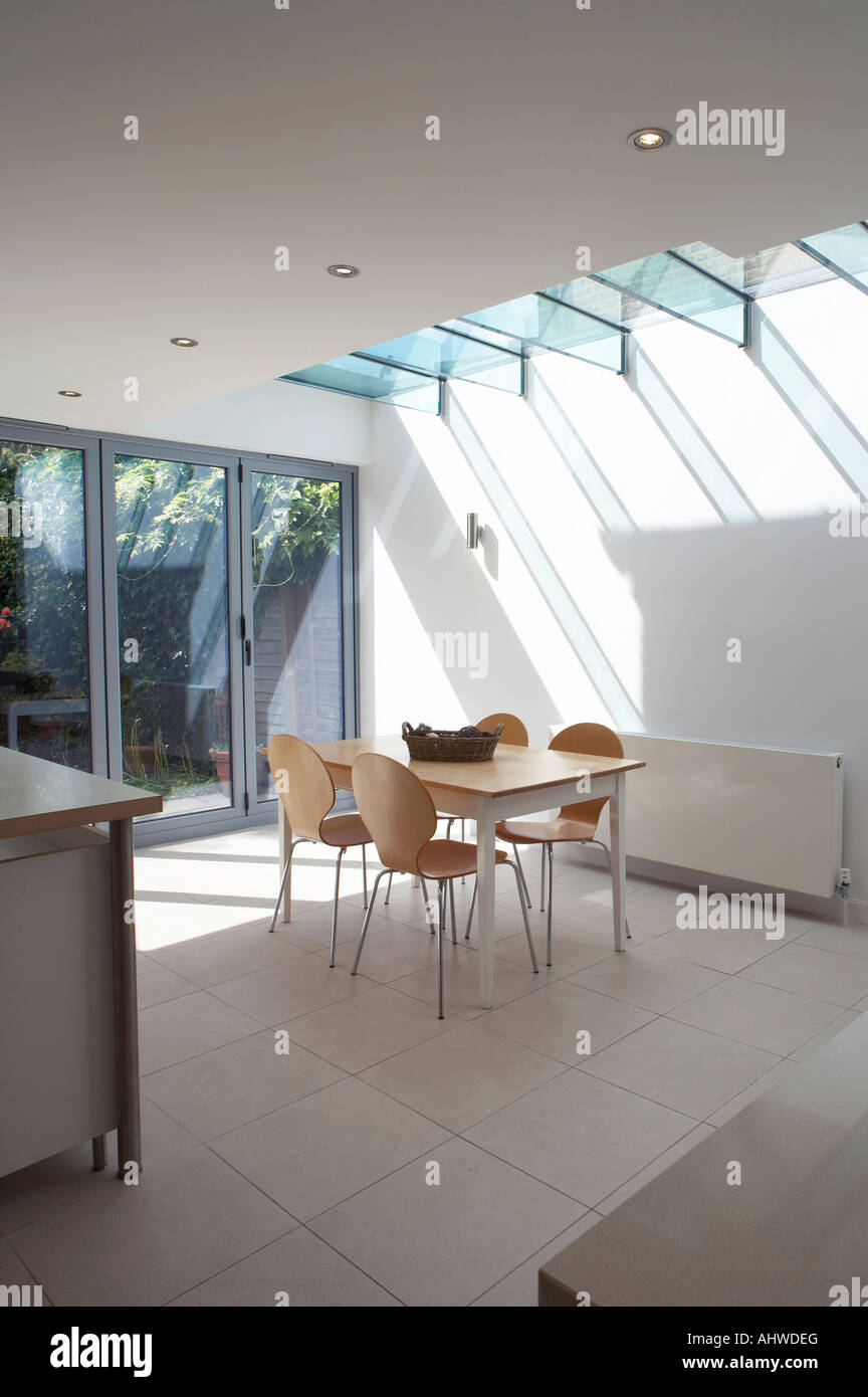 Interior view of kitchen with sky ight and folding doors Stock Photo ...