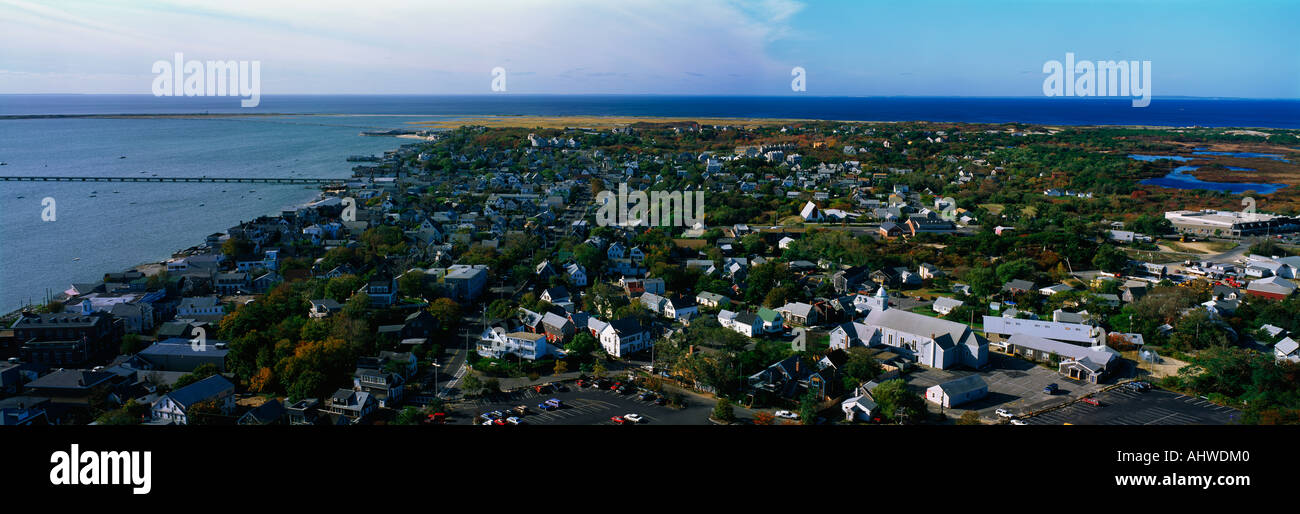 This is an aerial view of Cape Cod We see the ocean on the left hand ...