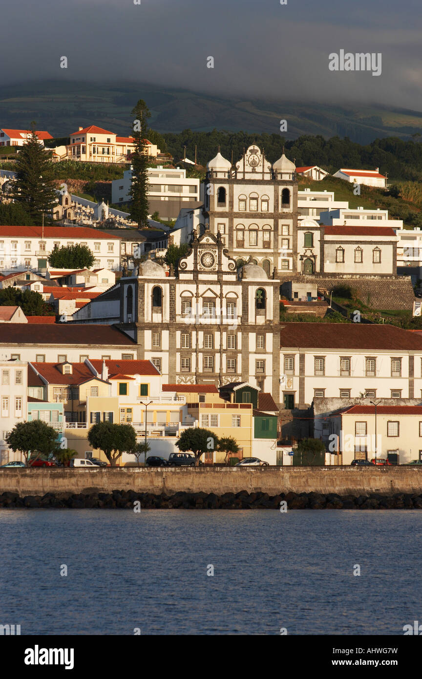Horta town on Faial island as seen from the outer harbour wall Stock ...