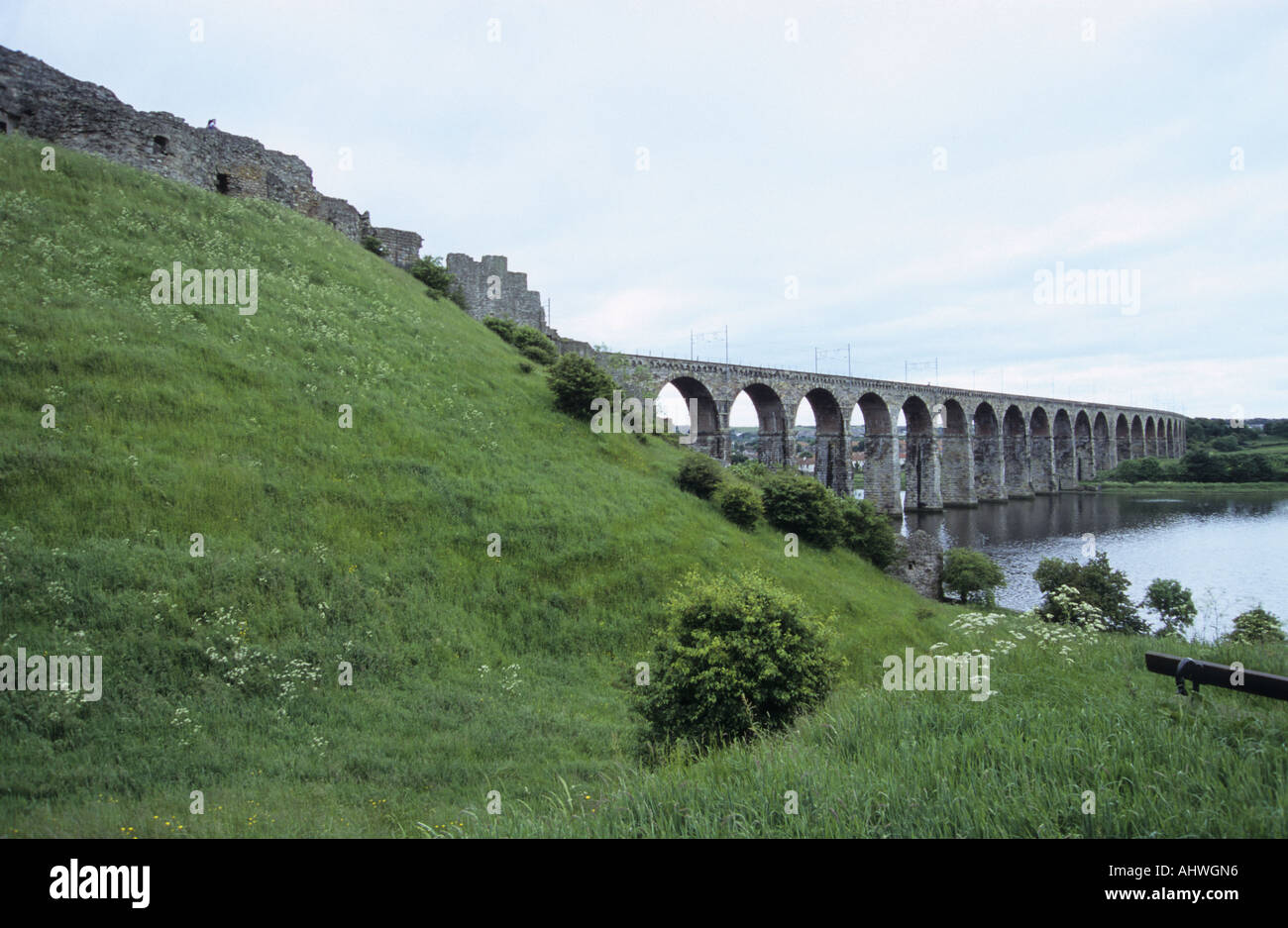 Western wall of Berwick upon Tweed castle which leads down to the river ...