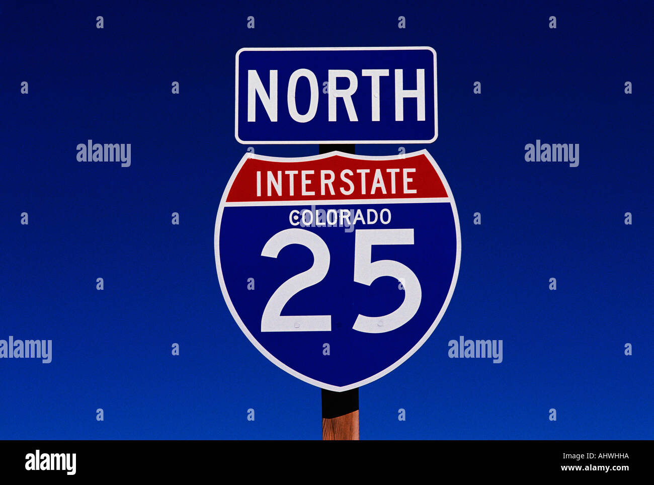 This is a road sign indicating the road is Interstate 25 going north ...