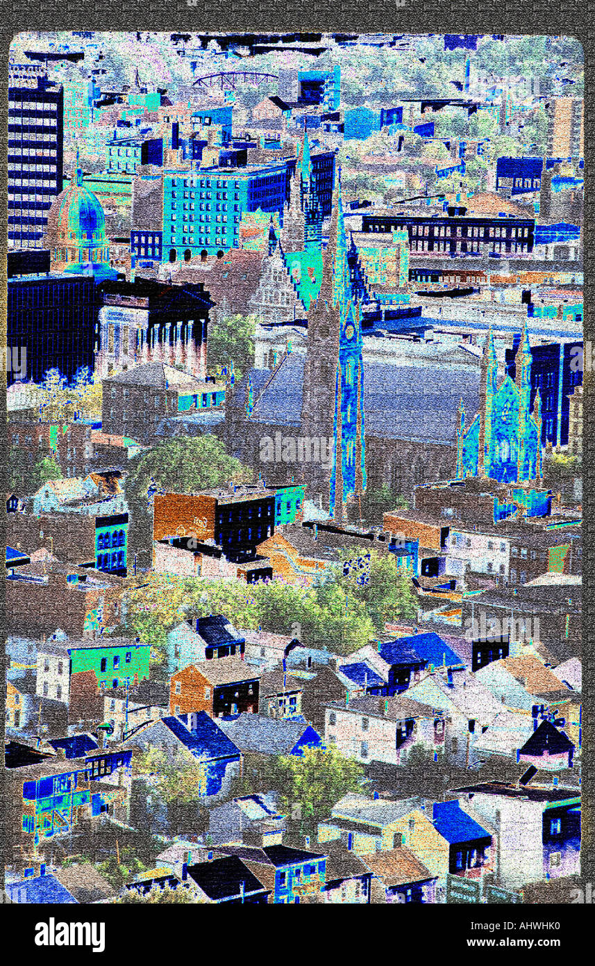 This is a digitally manipulated image of congested housing in a small ...