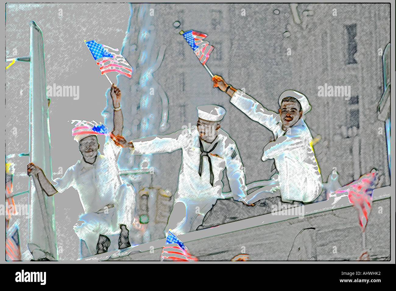 This is a digitally created image of a ticker tape parade in New York ...