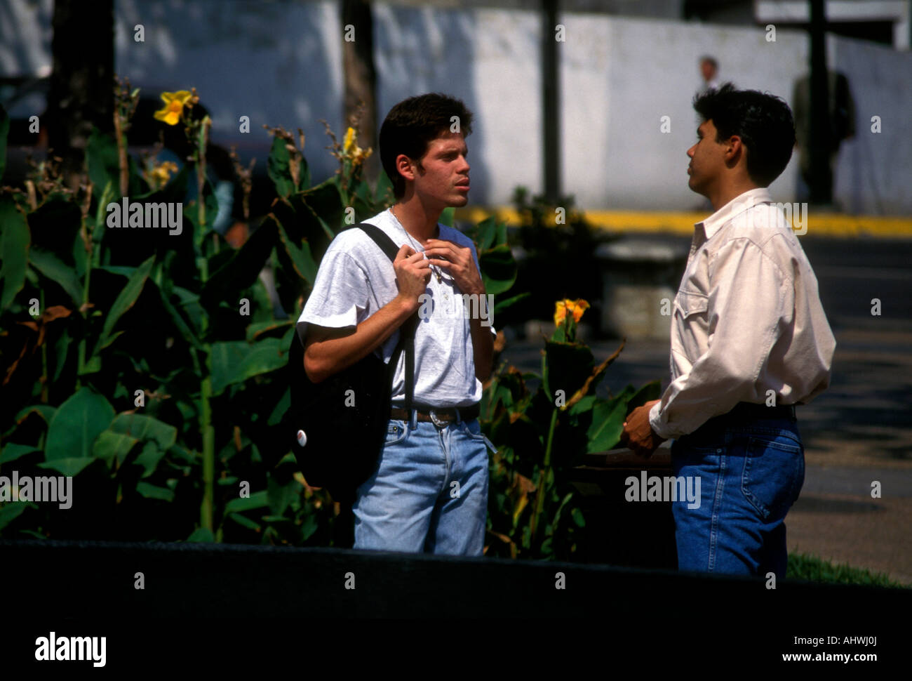 2, two, Venezuelans, Venezuelan men, two men talking, downtown, city of ...