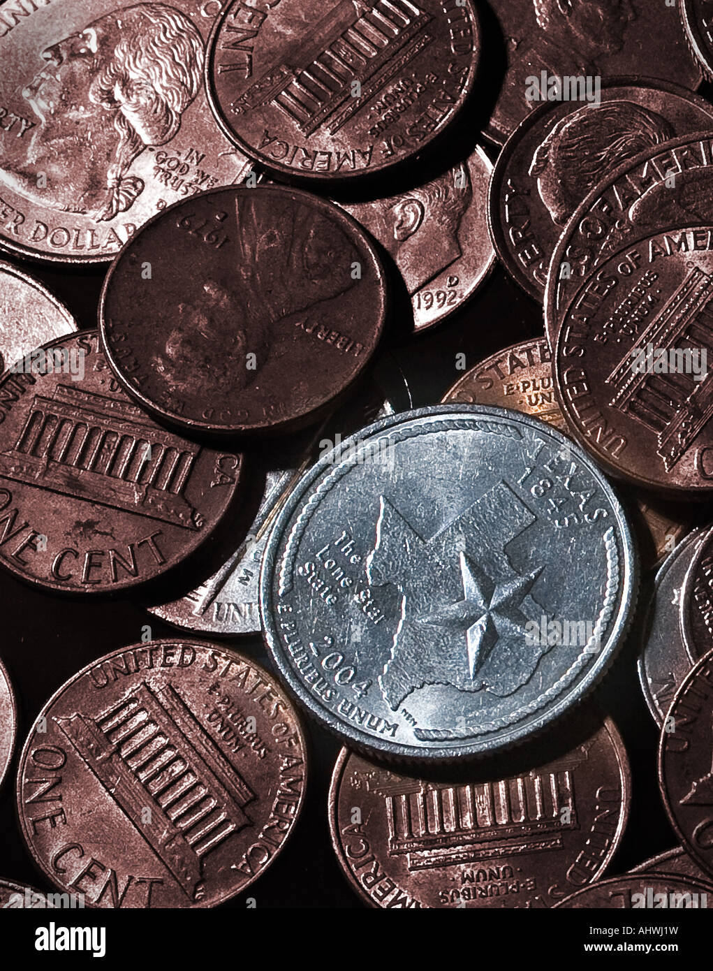 Coins featuring the Texas Quarter Stock Photo - Alamy