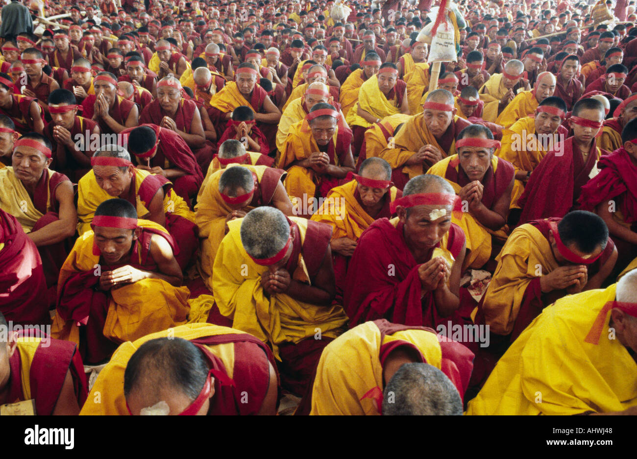 Tibetan monks at the Kalachakra Initiation, a Buddhist ceremony ...