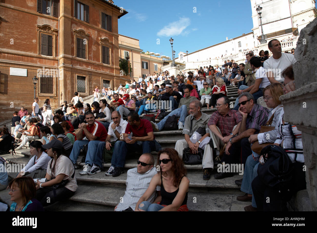 crowds of tourists and locals on the spanish steps Rome Lazio Italy ...