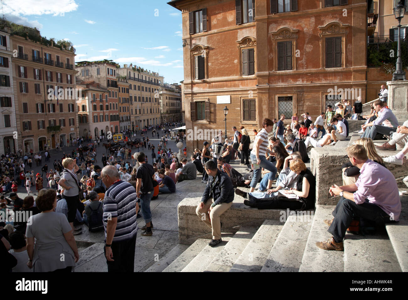 crowds of tourists and locals on the spanish steps Rome Lazio Italy ...