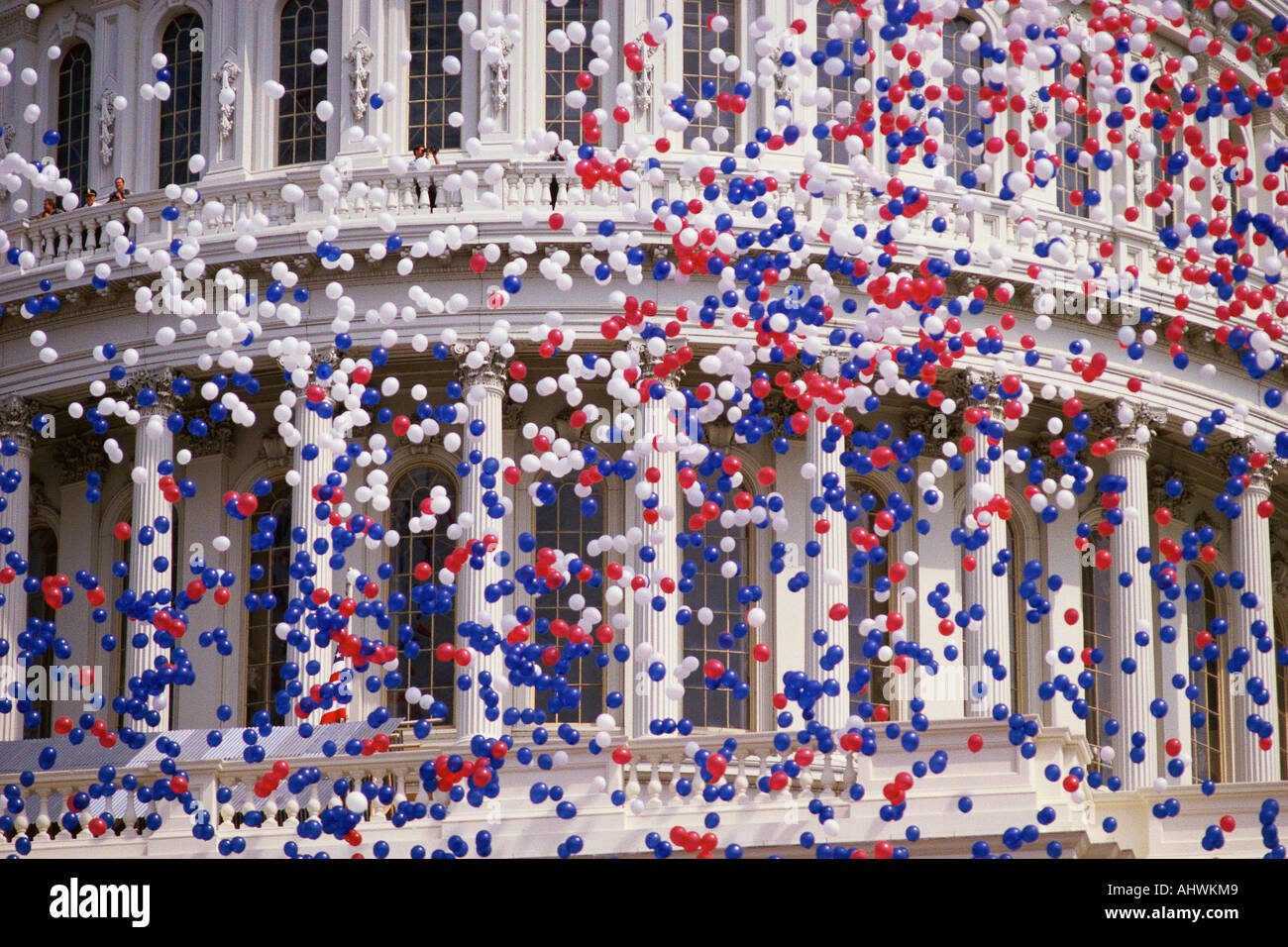 Detail of Capitol Building with red white and blue balloons Stock Photo ...
