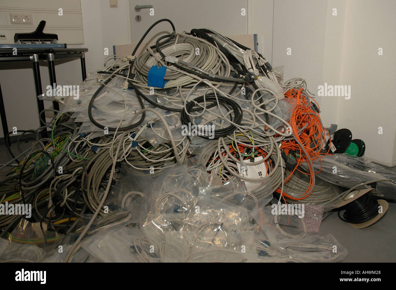 Pile of discarded telecommunication cables to be recycled Stock Photo ...