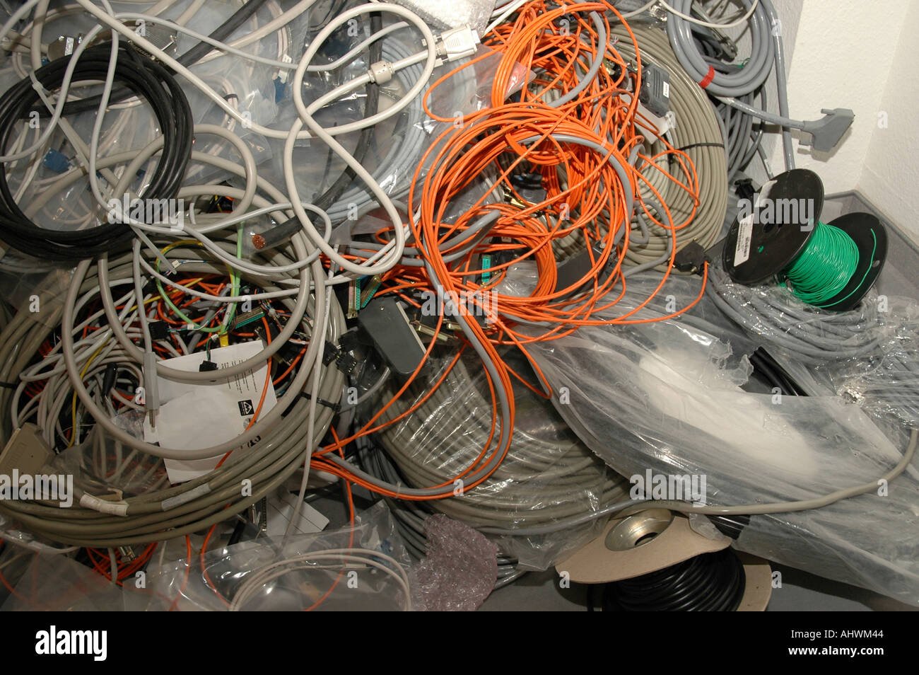 Pile of discarded telecommunication cables to be recycled Stock Photo ...