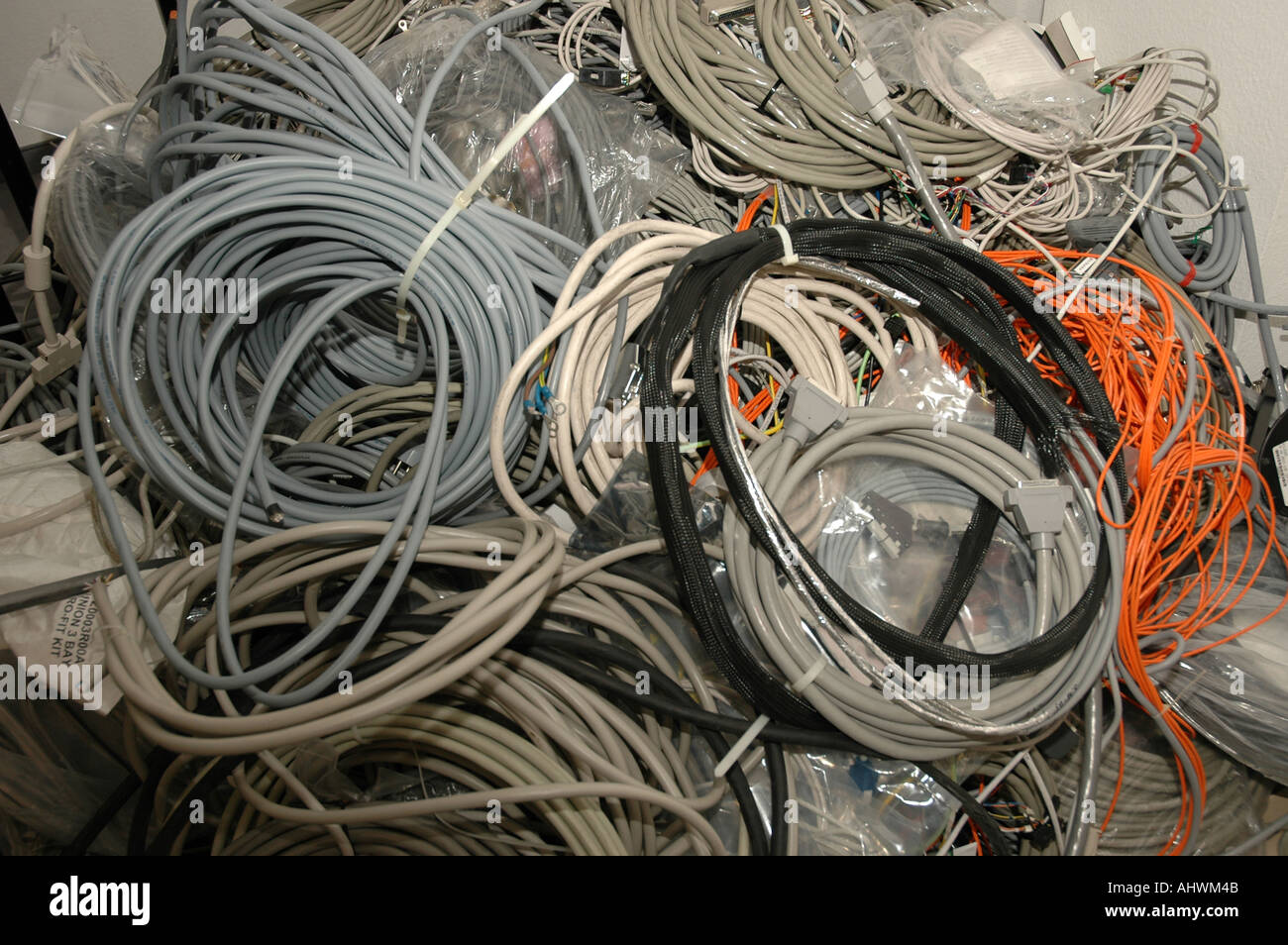 Pile of discarded telecommunication cables to be recycled Stock Photo ...
