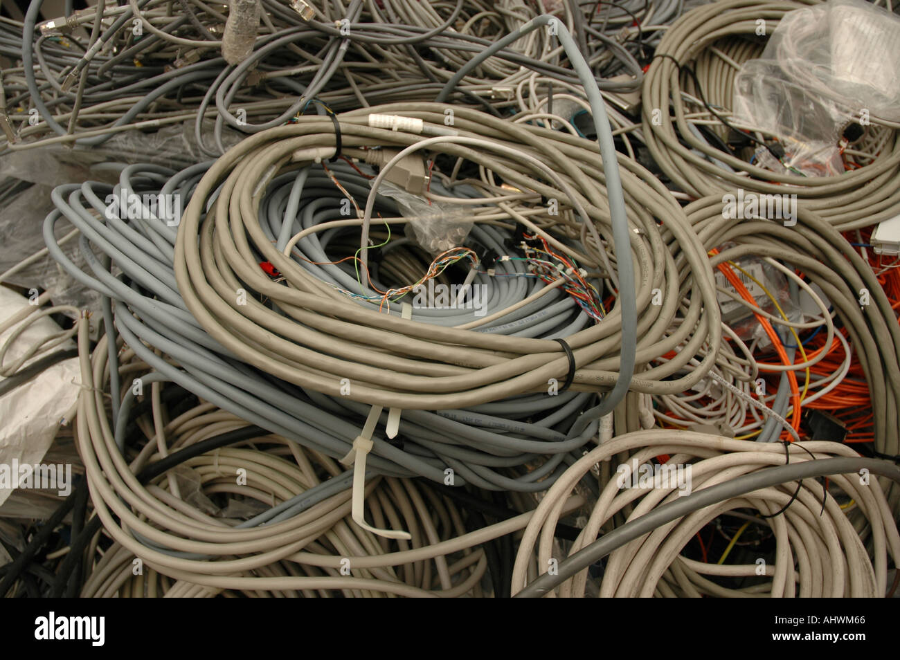 Pile of discarded telecommunication cables to be recycled Stock Photo ...