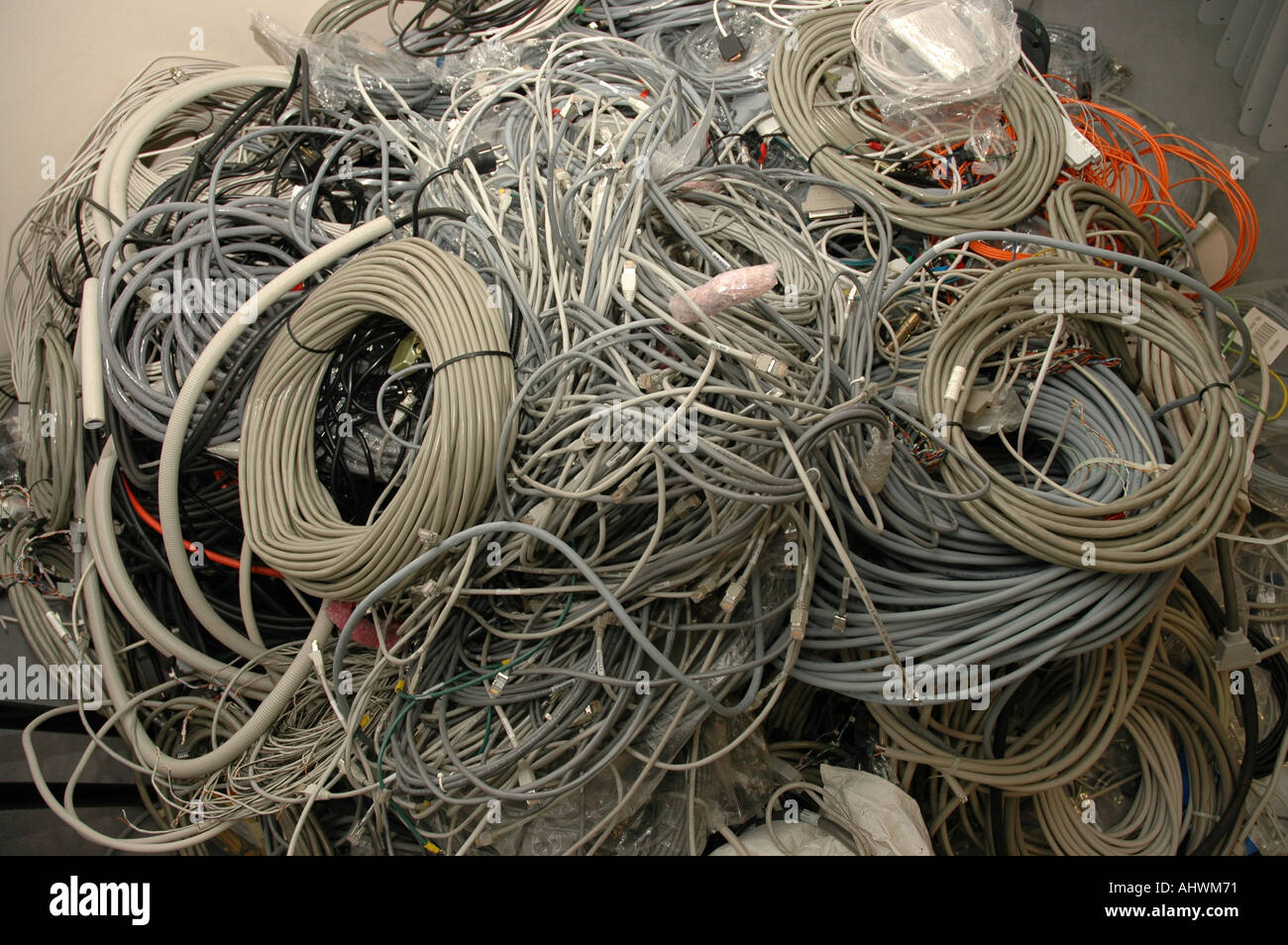 Pile of discarded telecommunication cables to be recycled Stock Photo ...