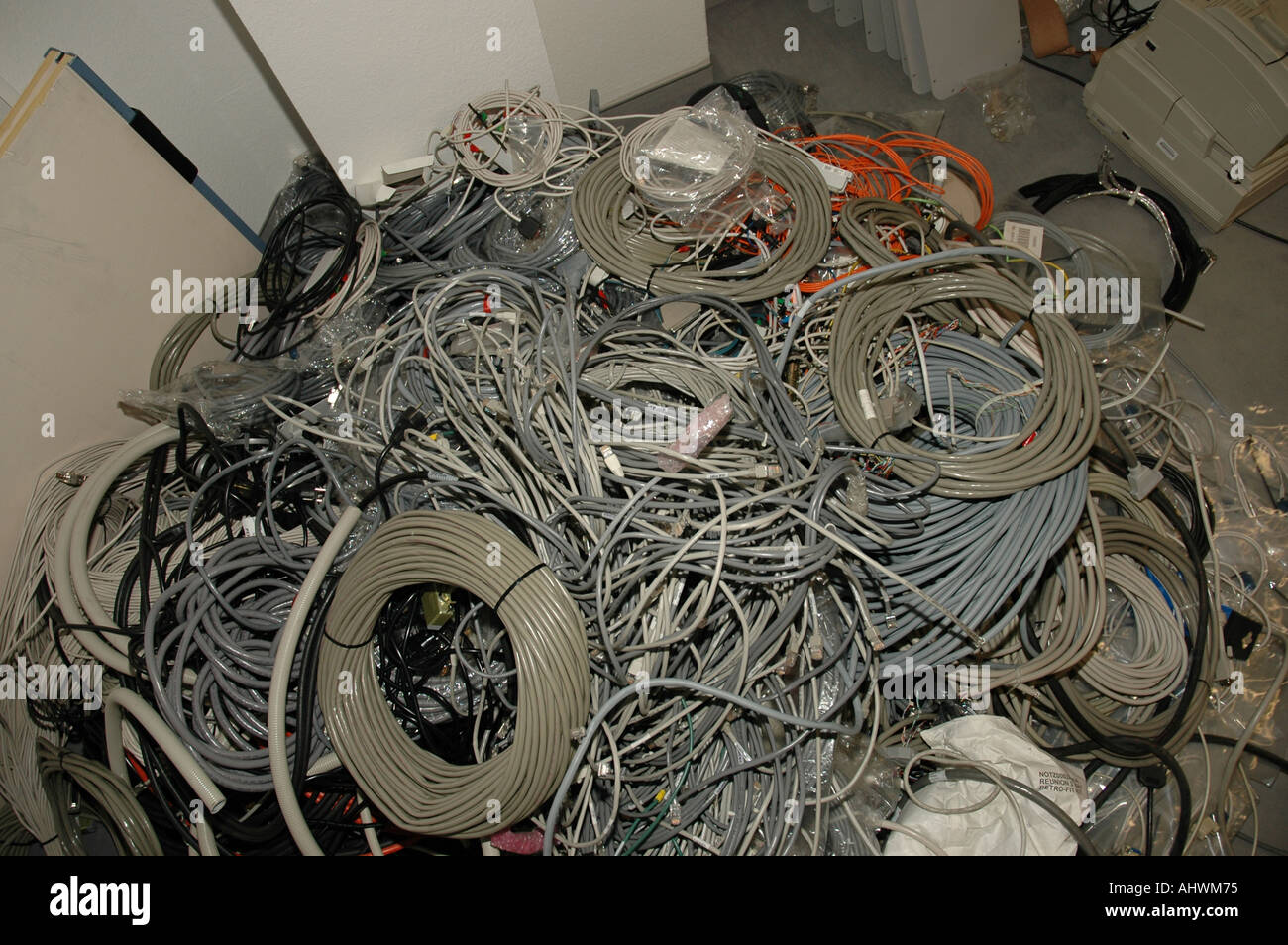 Pile of discarded telecommunication cables to be recycled Stock Photo ...