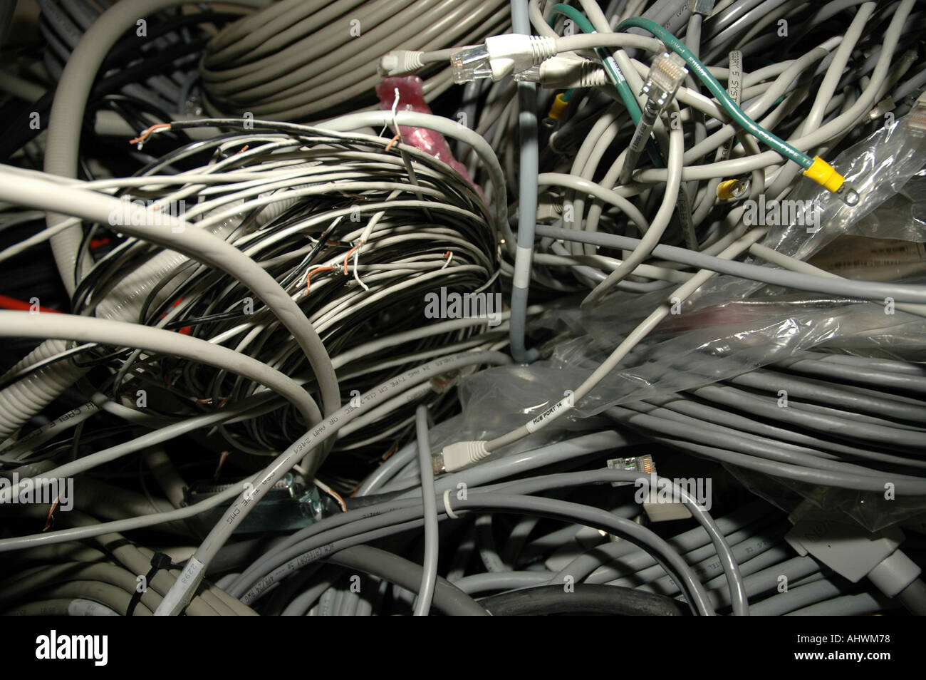 Pile of discarded telecommunication cables to be recycled Stock Photo ...