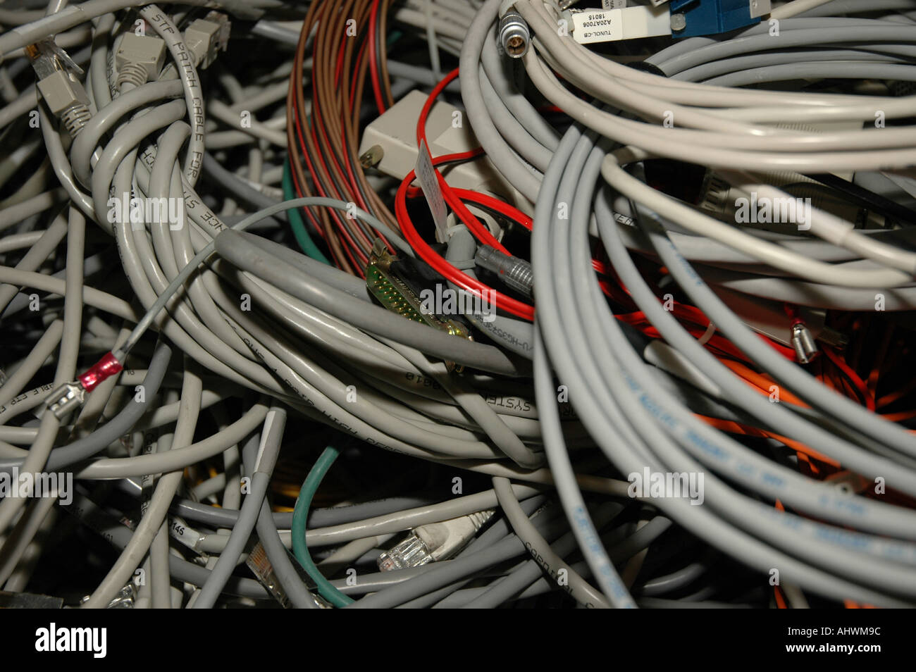 Pile of discarded telecommunication cables to be recycled Stock Photo ...