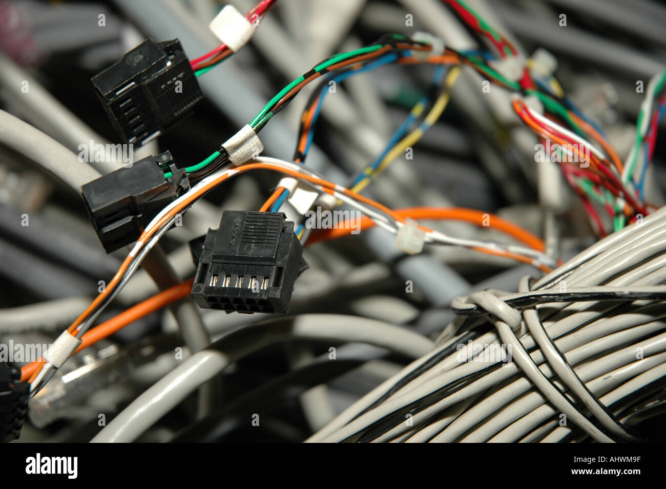 Pile of discarded telecommunication cables to be recycled Stock Photo ...