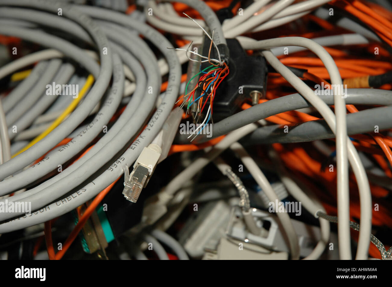 Pile of discarded telecommunication cables to be recycled Stock Photo ...