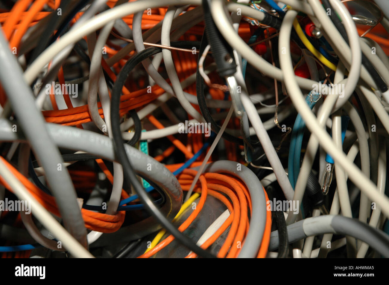 Pile of discarded telecommunication cables to be recycled Stock Photo ...