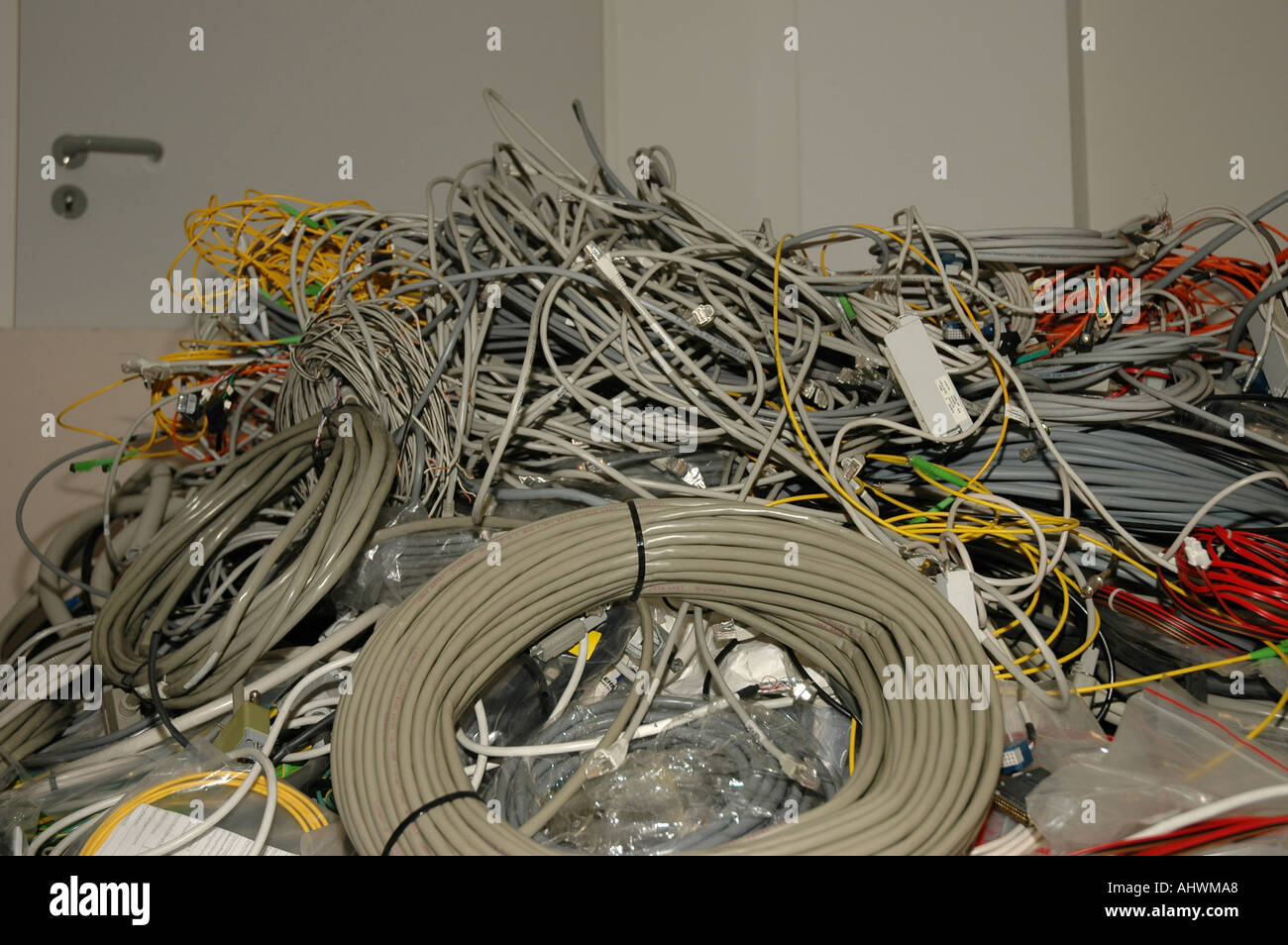 Pile of discarded telecommunication cables to be recycled Stock Photo ...