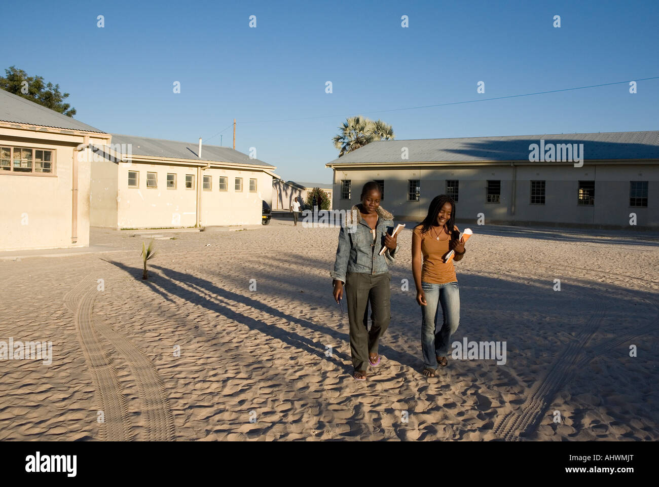 Two college students in Namibia, Africa at the end of study day Stock ...