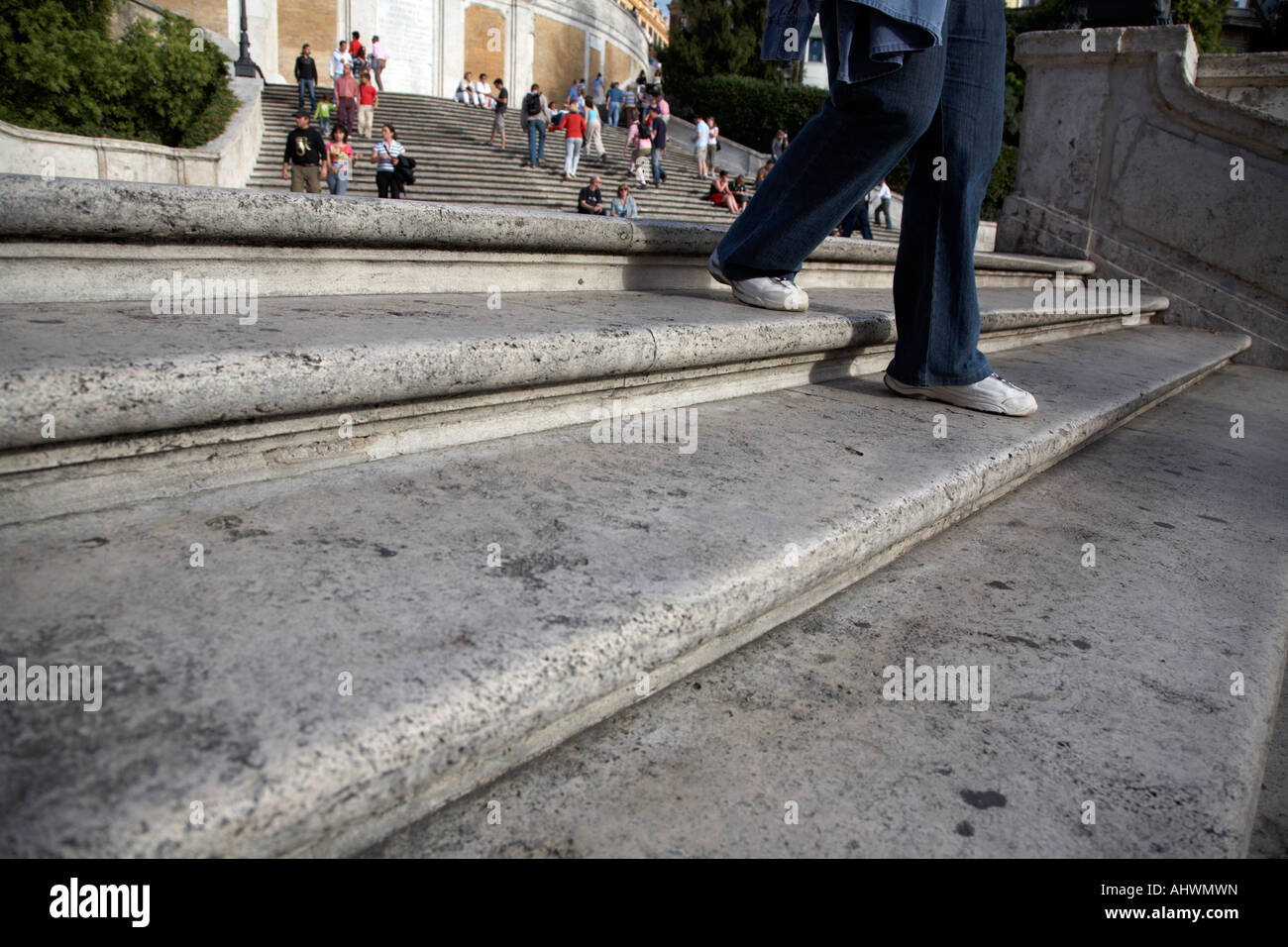 A tourist walks down the spanish steps Rome Lazio Italy Stock Photo - Alamy